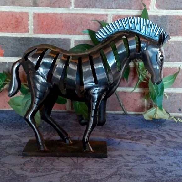 sculpture Zebra | Art | Vintage Metal Sculpture Of A Running Zebra ...